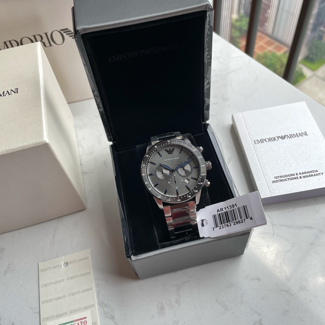 Emporio Armani Men’s Quartz Stainless Steel Grey Dial 43mm Watch ...