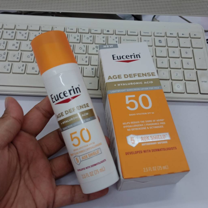 Eucerin Sun Age Defense SPF 50 Face Sunscreen Lotion with hyaluronic ...
