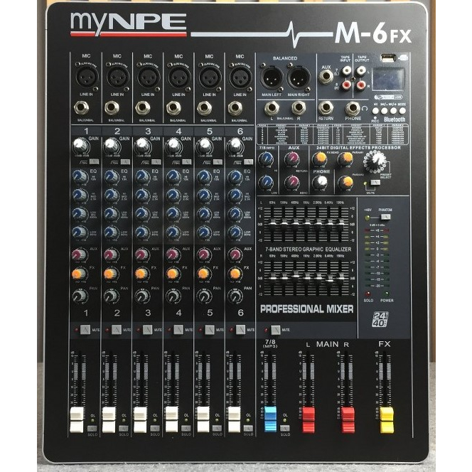มิกเซอร์ 6 แชลแนล myNPE M6FX เอฟเฟคแท้ มีช่องต่อ USB,Bluetooth และ มีกราฟฟิคอีคิว 7 แบนด์ มีเอฟ ...