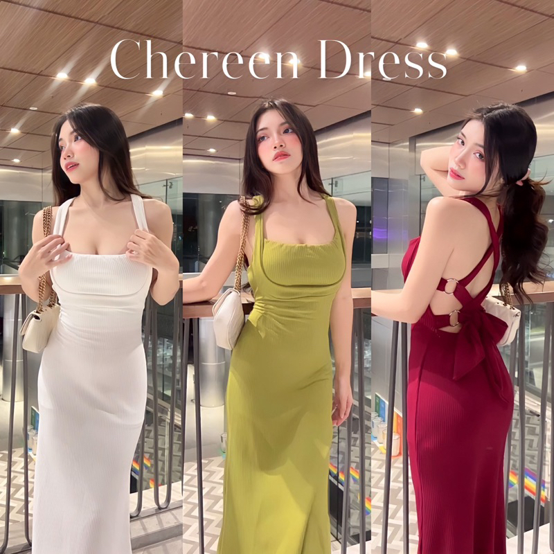 Chereen Dress เดรสยาวผ้าร่อง ผูกหลัง ยืดกระชับทรงสวย | Shopee Thailand