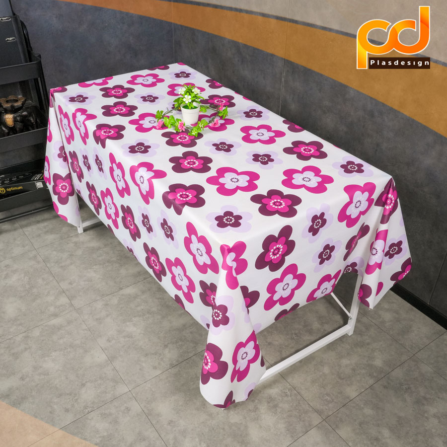 ปูโต๊ะหลังผ้า ยาว 2 เมตร ลายดอกไม้สีม่วง F160 เนื้อเหนียว ทนทาน กันน้ำ กันลื่น by Plasdesign ...