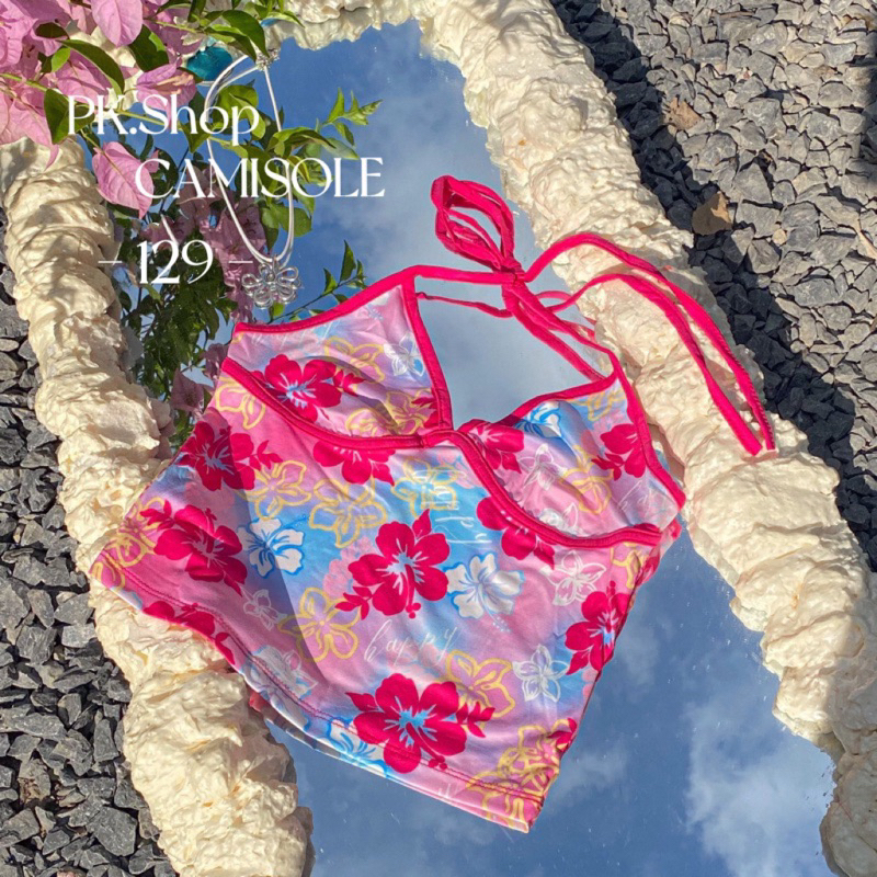 𝐏𝐤𝐬𝐡𝐨𝐩|🌺 เสื้อคล้องคอ สายเดี่ยวลายชบา | Shopee Thailand