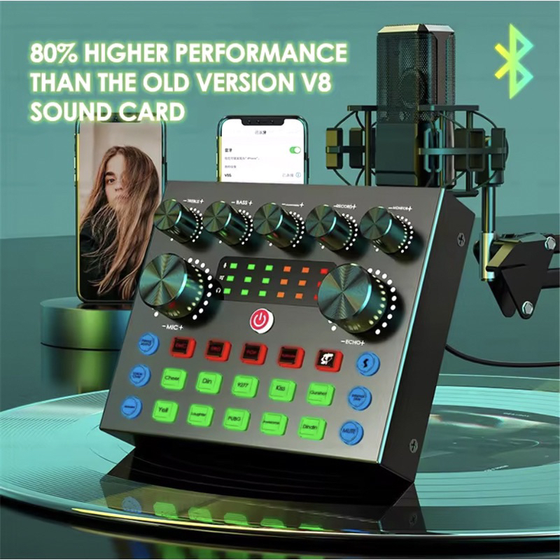V8 /V8s Audio USB Headset Microphone Webcast Live Sound Card for Phone ...