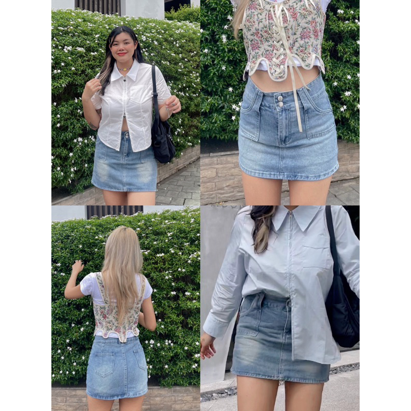 (ss113) กระโปรงยีนส์สั้น ทรงตรง มีซับในตัว สียีนส์ฟอก มี size m -5xl ...