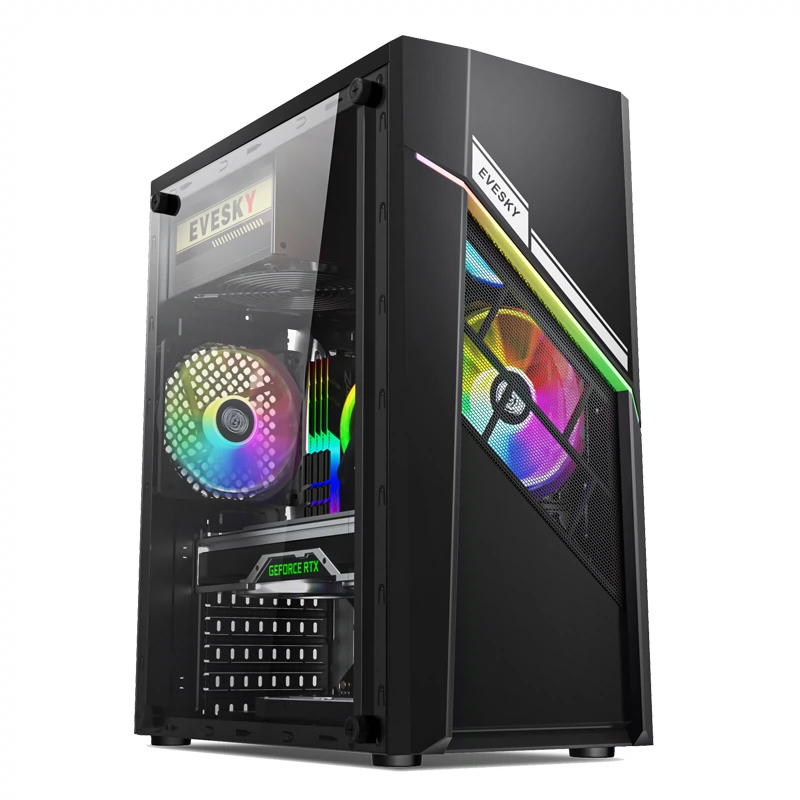 EVESKY Ling to Desktop Electric Case กรณีคอมพิวเตอร์ DIY Side Penetration เกม Water Cooling ATX ...