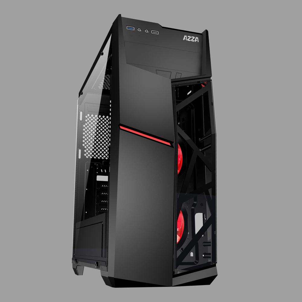 AZZA ( เคสคอมพิวเตอร์ พร้อมพัดลมไฟสีแดง 2 ตัว ) AZZA GOLEM 221G ATX MID ...