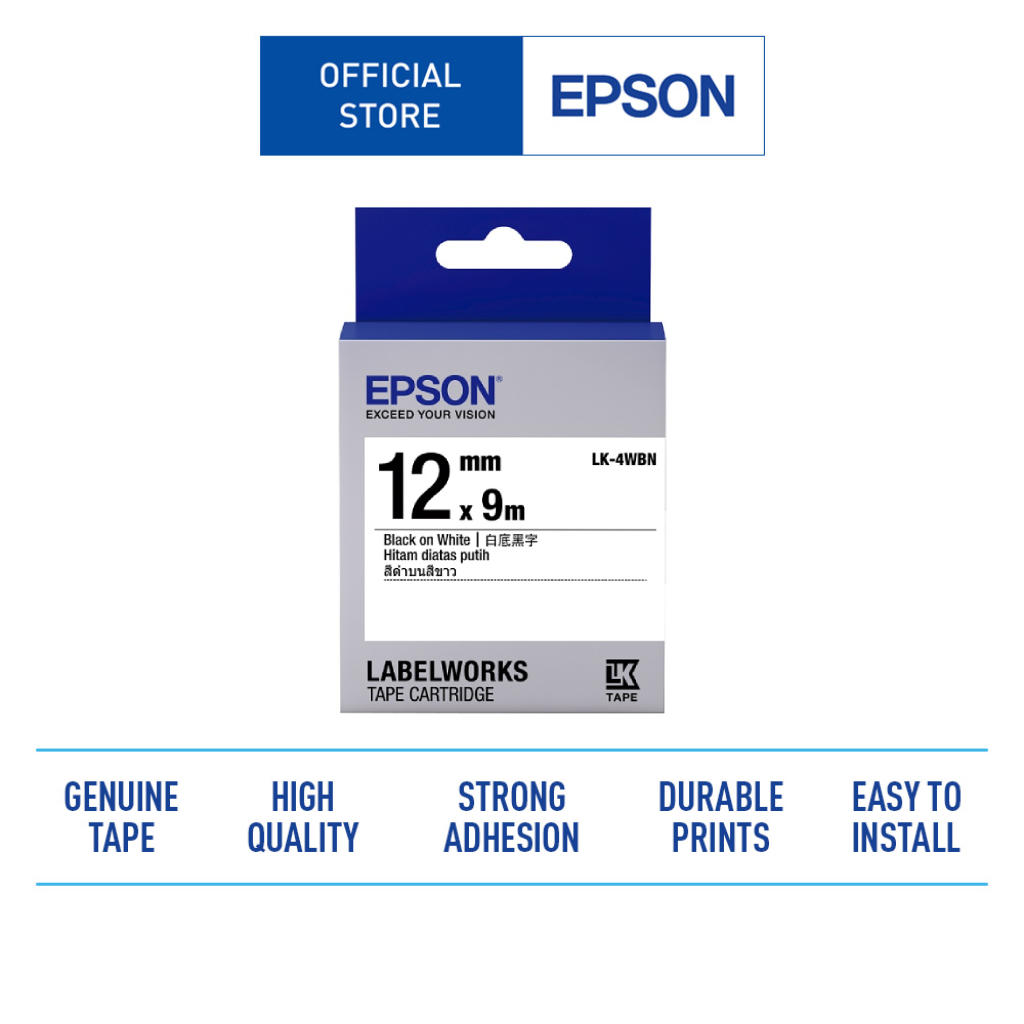 Epson LK-4WBN - 12MM BLACK ON WHITE TAPE (เทปพิมพ์อักษร) | Shopee Thailand