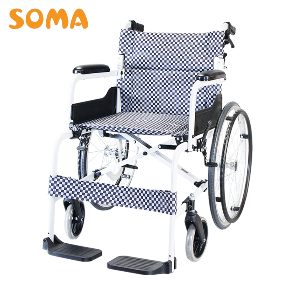 รถเข็นอัลลอยด์ SOMA SM-150.5 F22 ล้อซี่ใหญ่ เบาะผ้าเทา-ดำ พับคอได้ มีเบรคมือ | Shopee Thailand