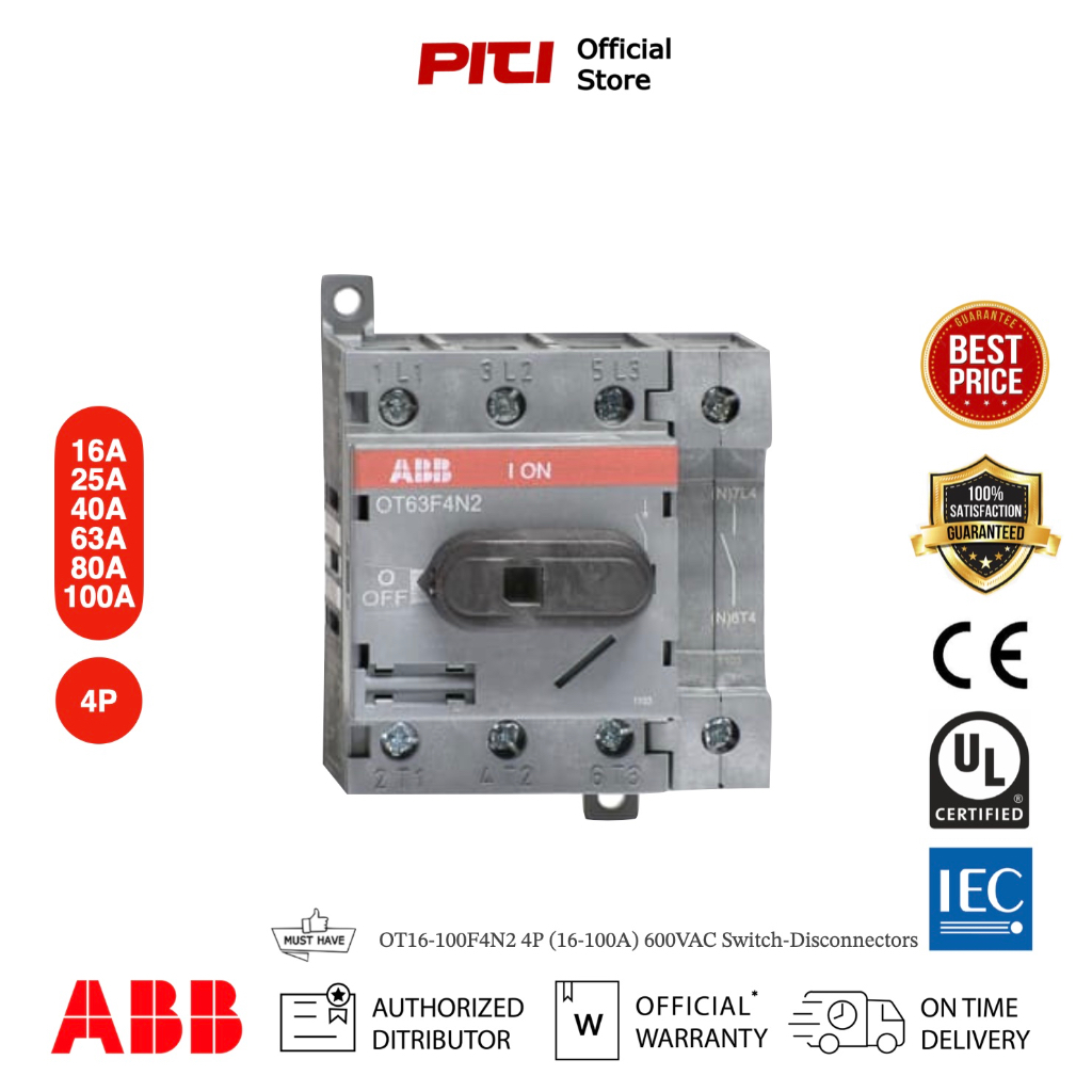 ABB OT16-100F4N2 4P (16-100A) 600VAC Switch Disconnector ไม่มีฟิวส์ สวิตช์สำหรับตัดโหลด | Shopee ...