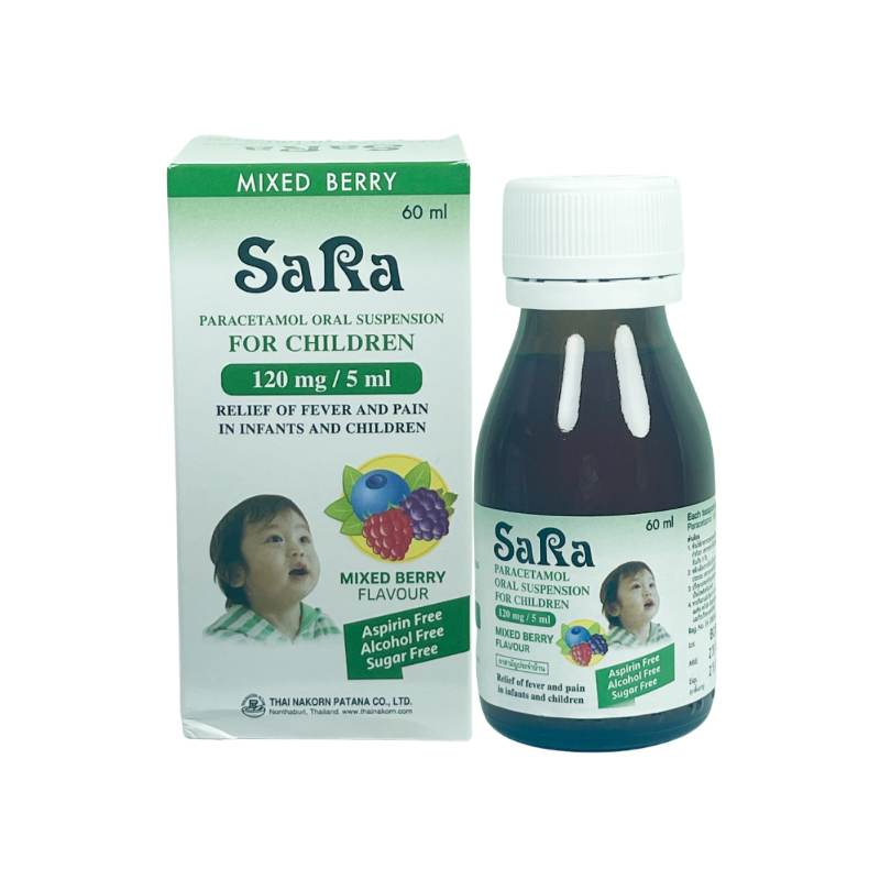 Sara Strawberry Syrup ซาร่า น้ำ 120 mg/5 ml รส สตรอเบอร์รี่ / มิกซ์ ...