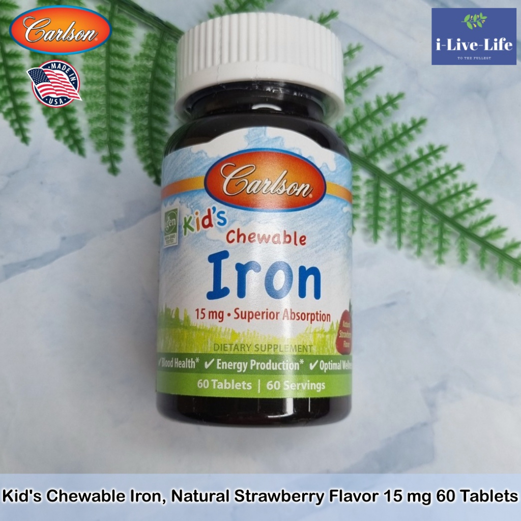 Carlson - Kid's Chewable Iron, Strawberry Flavor 15 mg 30 Or 60 Tab ...
