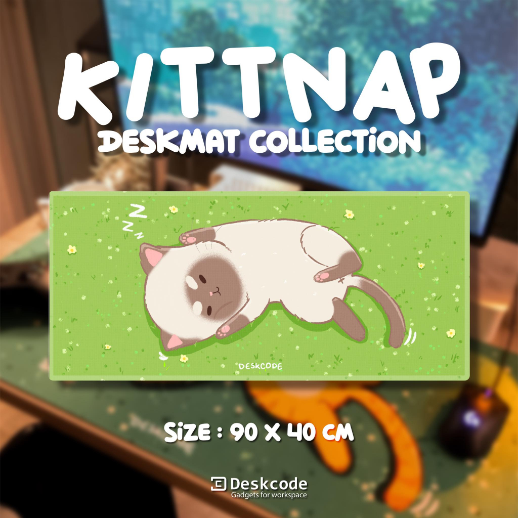 [ DESKCODE ] แผ่นรองเมาส์แมว แผ่นรองคีย์บอร์ดแมว KITTNAP COLLECTION ลูกแมว น้องแมว ~ ขนาดใหญ่ 90 ...