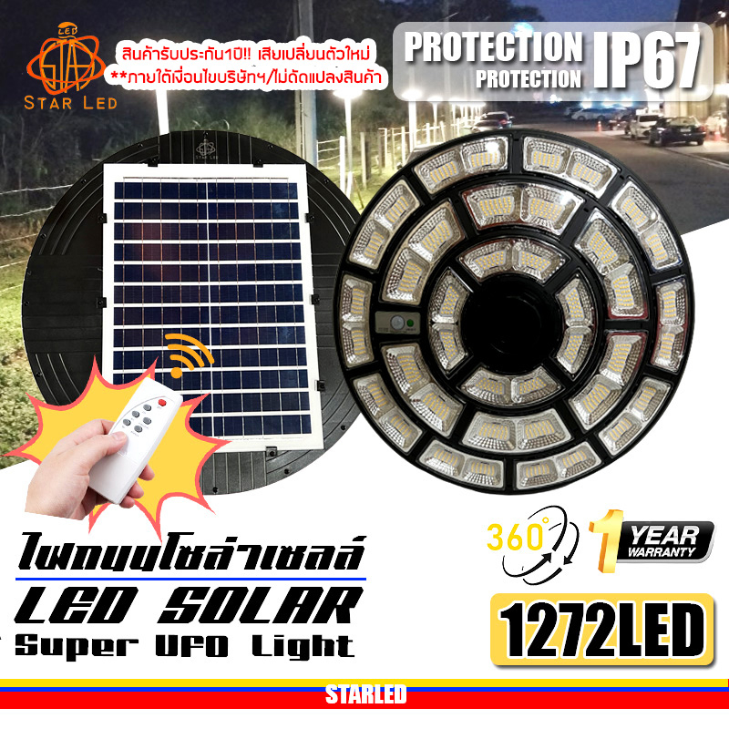 ใหม่ล่าสุด UFO-500000W 1272LED สว่าง 360 องศา กันน้ำ IP67 ใช้พลังงานแสงอาทิตย์100% รับประกัน1ปี ...