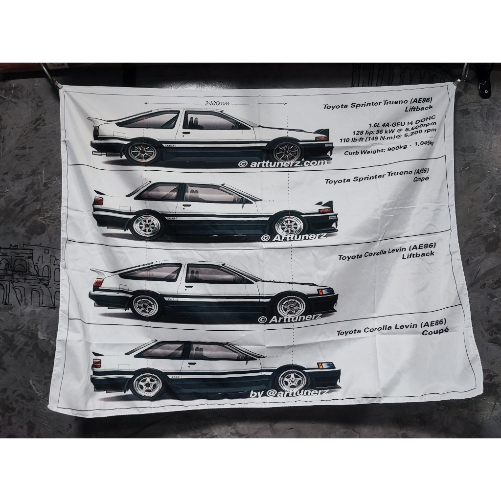 ป้ายผ้าตกแต่ง ผ้าแขวนผนัง ตกแต่งร้าน ตกแต่งห้อง แต่งโรงรถ Toyota AE86 | Shopee Thailand