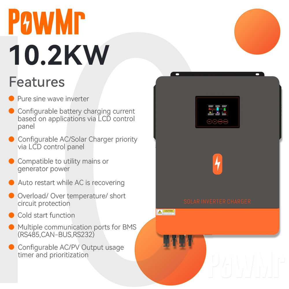 Powmr MPPT 10.2KW อินเวอร์เตอร์พลังงานแสงอาทิตย์ 230Vac ในตัว 160A MAX ...
