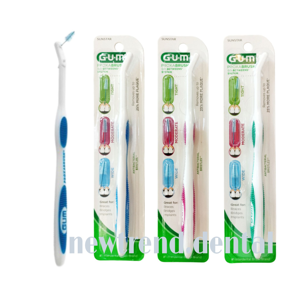 Gum แปรงซอกฟัน Proxabrush Go-Betweens #625 มาพร้อมหัวแปรง 3 หัว (คละสี ...