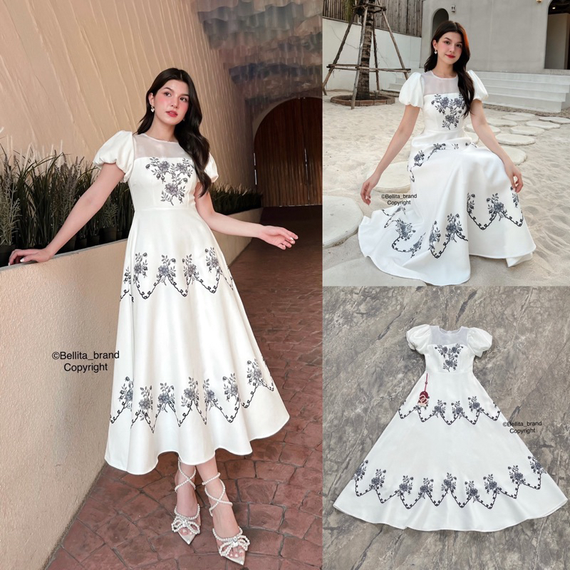 Bellita เดรสยาวลายพิมพ์โมโนโทน | Shopee Thailand