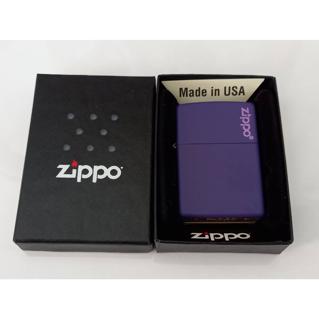 ZIPPO 237ZL. ZIPPO LOGO ROYAL BLUE MATTE COLOR IMAGE สีม่วง ลายโลโก้ที่ฝา ของใหม่ไม่ผ่านการใช้ ...