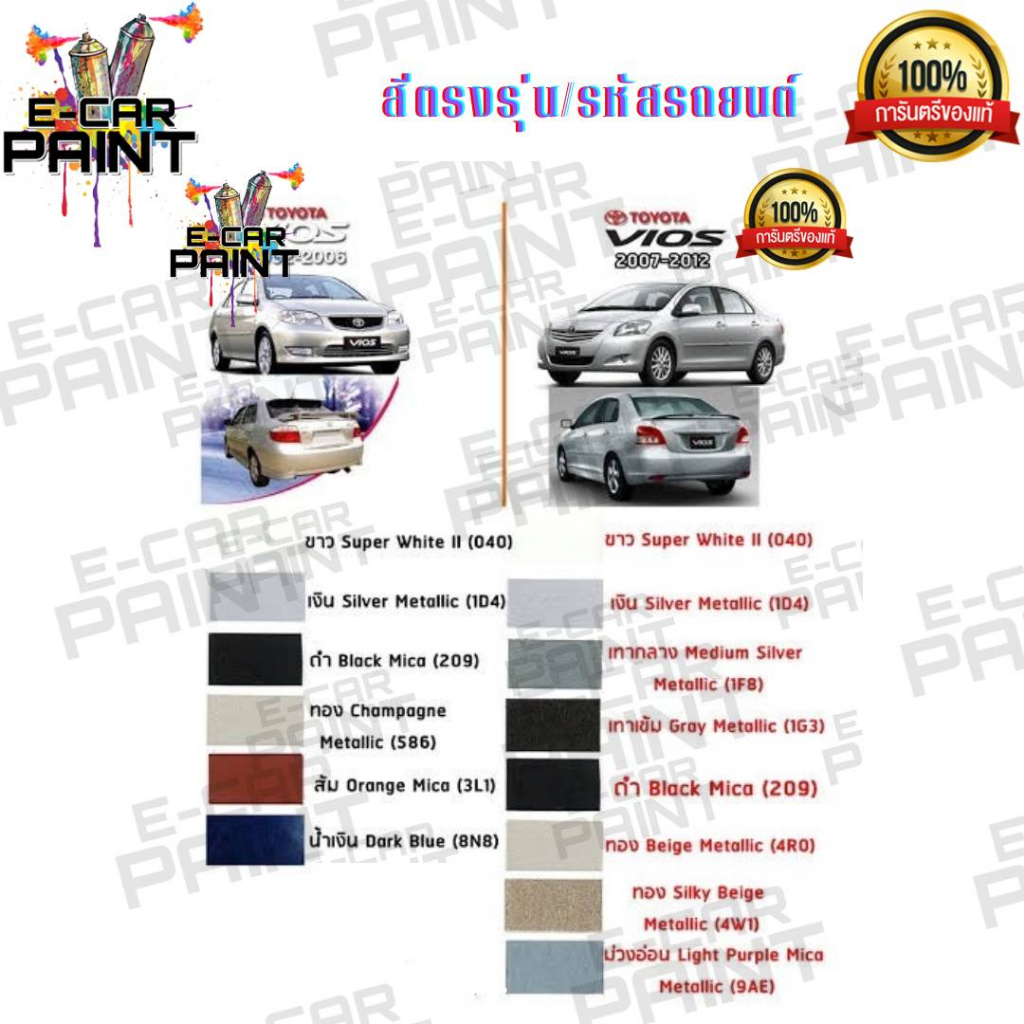 สีตรงเบอร์ สเปรย์ TOYOTA Vios ปี 2002 - 2006 และปี2007 - 2012 สีสเปรย์ ...