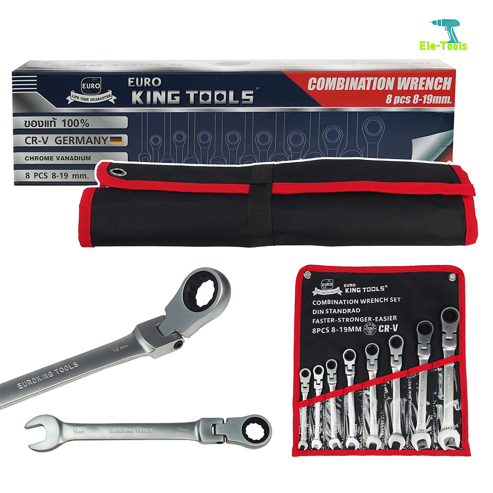 EURO KING TOOLS ประแจแหวานข้าง (คอพับได้) 8 ตัวชุด ปากตาย แหวน ชุดประแจ ...