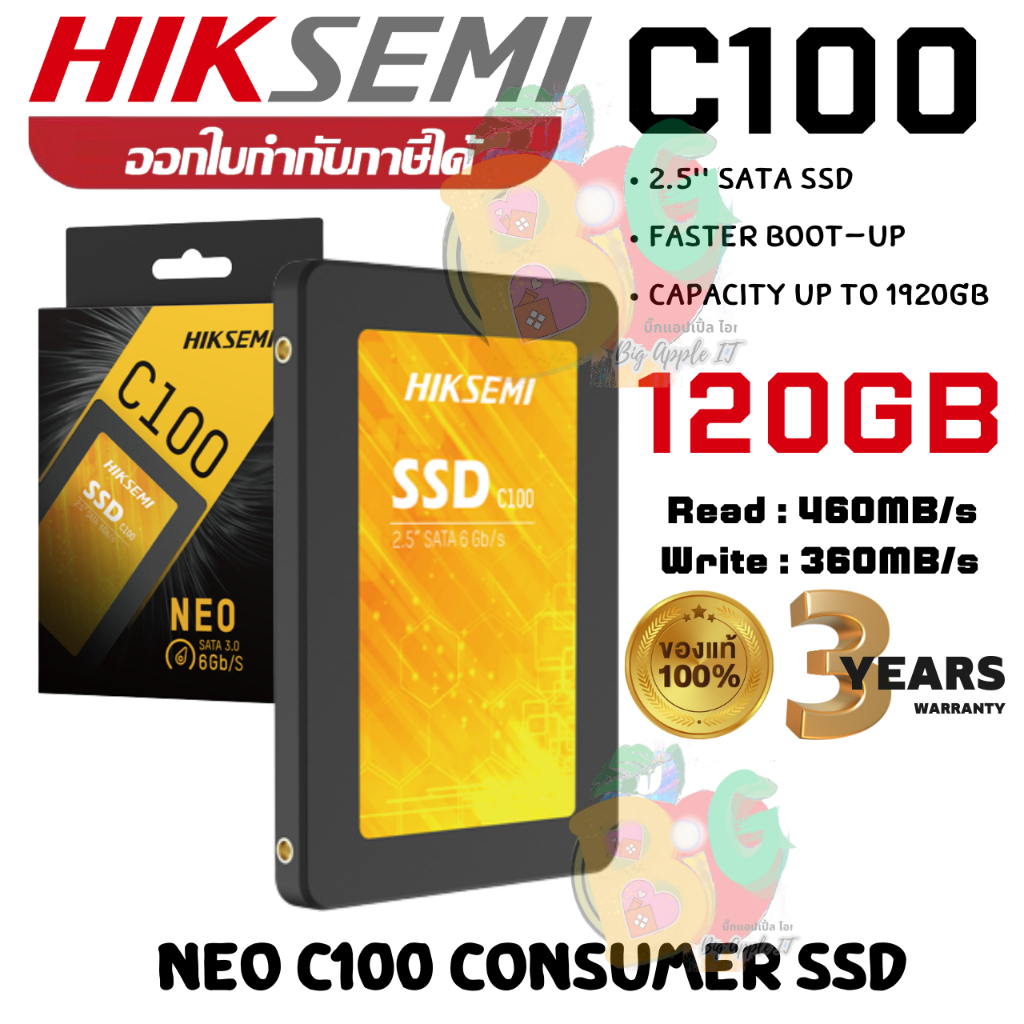 120GB HIKSEMI NEO C100 2.5'' Consumer SSD 3D NAND SATA III 6Gb/s (460MB/s|360MB/s)(HS‐SSD‐C100 ...