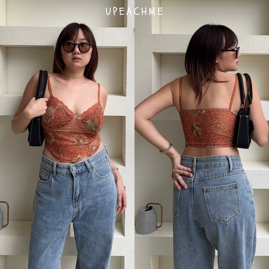 BOWKY TANK I เสื้อสายเดี่ยวสไตล์โบกี้ไลออน สายเดี่ยวลูกไม้วินเทจสีเอิร์ธโทน สายเดี่ยวลูกไม้ชาย ...