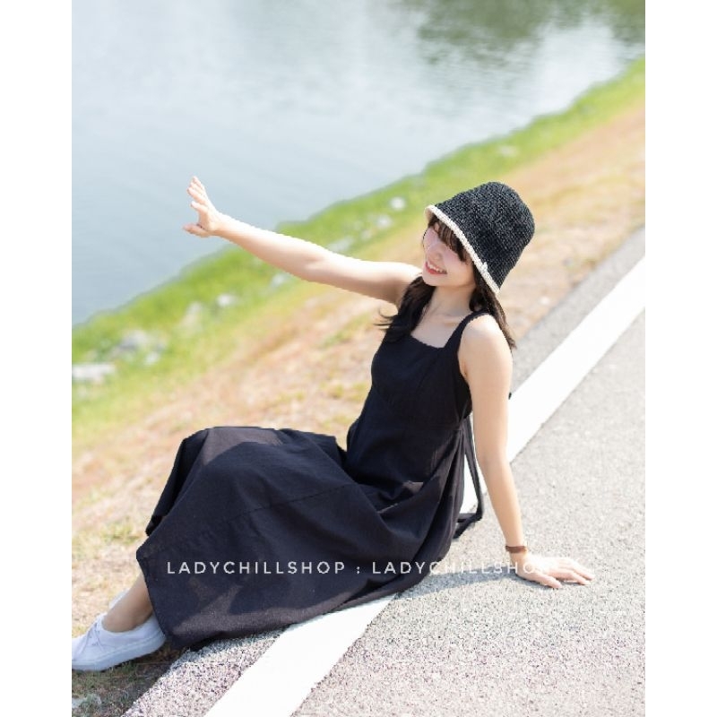 Smiley Dress เดรสมินิมอล เดรสสายเดี่ยวผ้าคอตตอนลินิน มีโบว์ด้านหลัง งาน ...