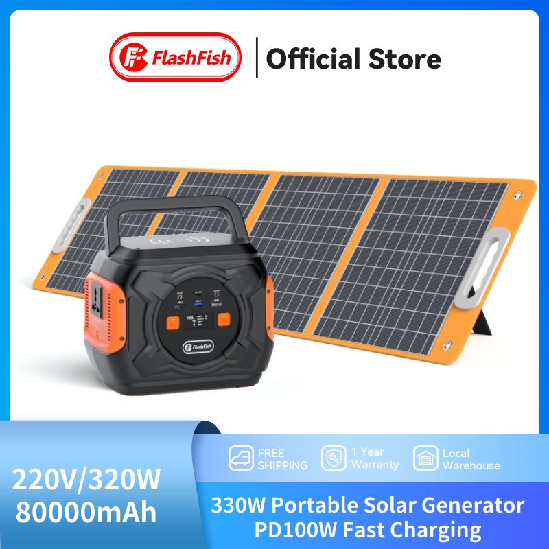 Flashfish 320W Portable Power Station with 100W Solar Panel for Camping ...