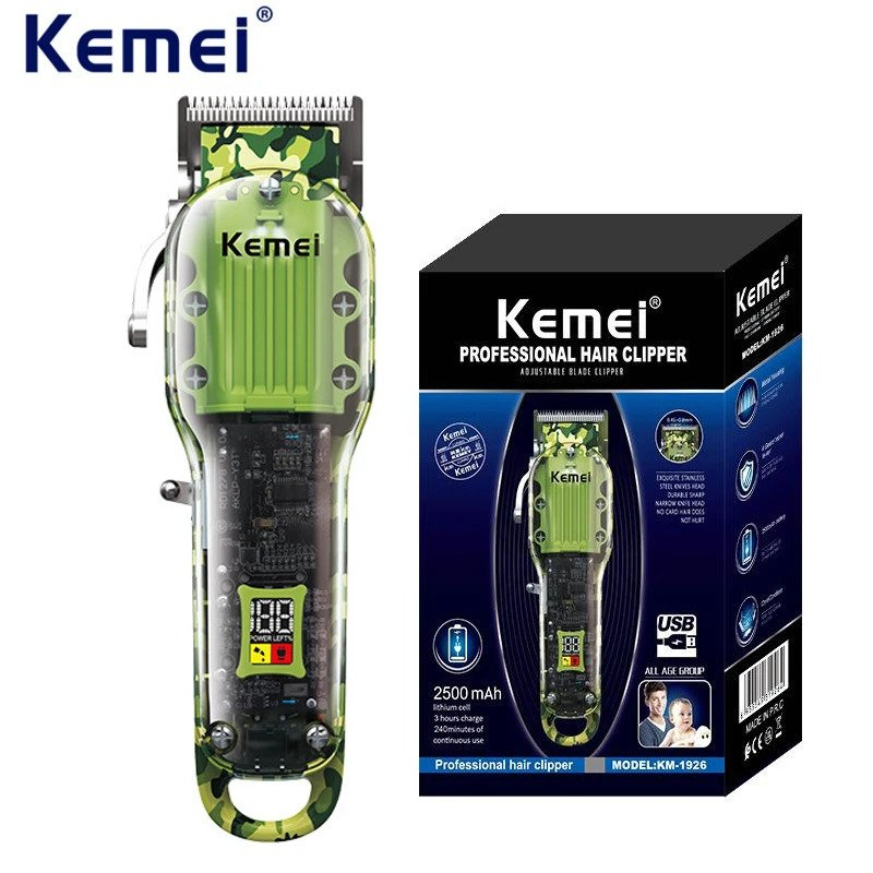 KEMEI ปัตตาเลี่ยนไฟฟ้า KM-1926,ปัตตาเลี่ยนผู้ชาย LED ใสคุณภาพทหาร USB | Shopee Thailand
