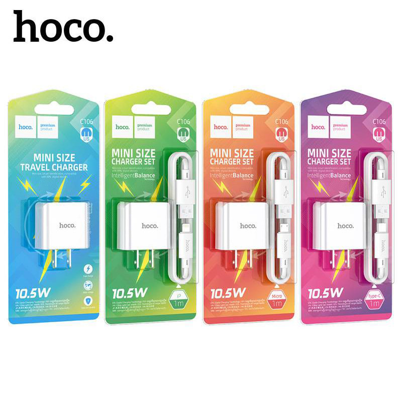 Hoco C106 SET ชุดหัวชาร์จพร้อมสายชาร์จ จ่ายไฟเต็ม 2.1A /10.5W สำหรับ ...