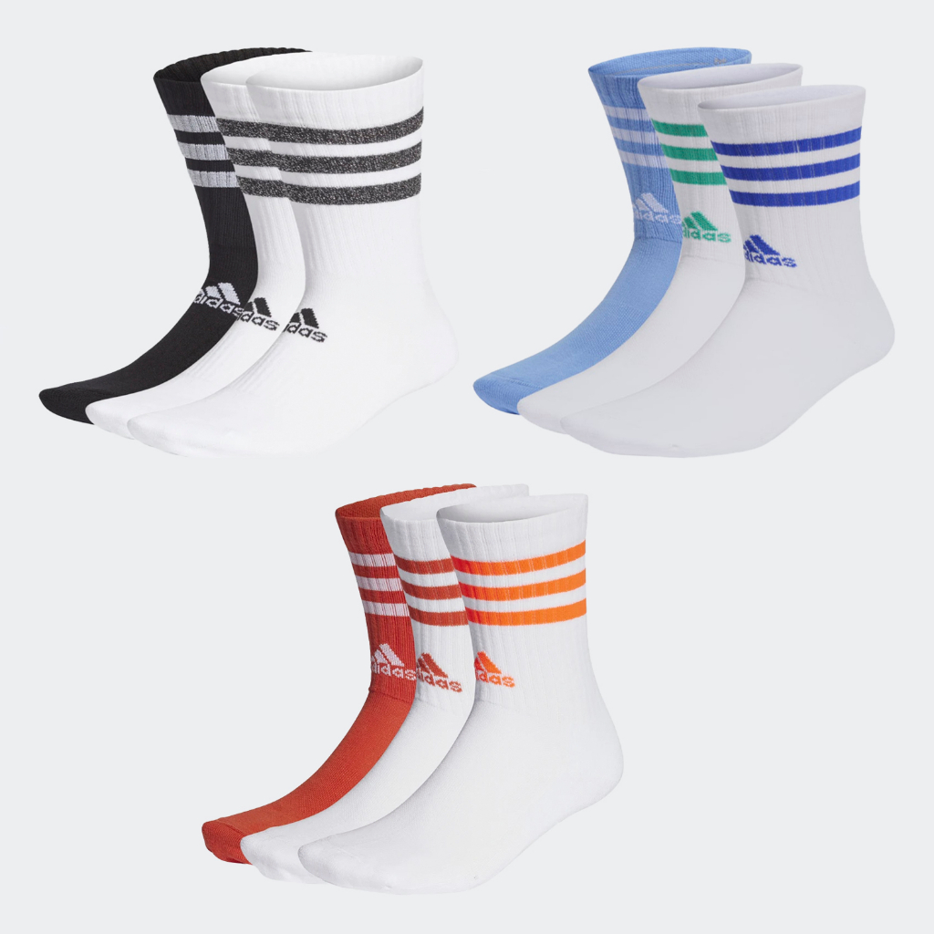 Adidas ถุงเท้า Glam 3-Stripes Cushioned Crew Sport Socks 3 Pairs / 3 ...