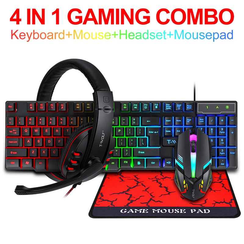 เซ็ทสุดคุ้ม ชุดคีย์บอร์ด keyboard 4 in 1 สำหรับเกมเมอร์ พร้อมไฟ LED ตัว ...