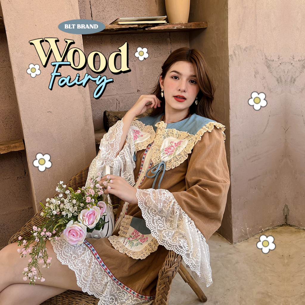 R53 Wood Fairy: Dress เดรสระบายลูกไม้ฟรุ้งฟริ้ง | Shopee Thailand