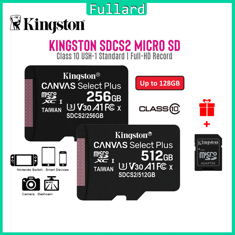 [พร้อมส่ง]Kingston เมมโมรี่การ์ด Micro SDCard 64GB 128GB 256GB 512GB Class10 100mb/s รุ่น Canvas ...