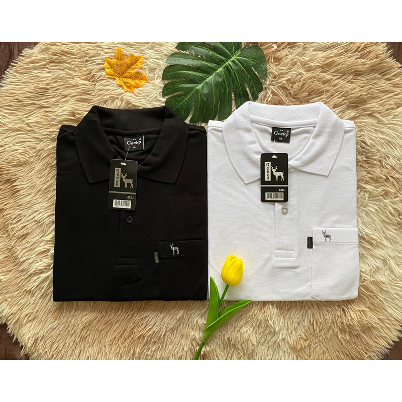 เสื้อโปโลสีขาว-สีดำ GEEKOตรากวาง ผู้ชาย,ผู้หญิง ของแท้100% | Shopee Thailand
