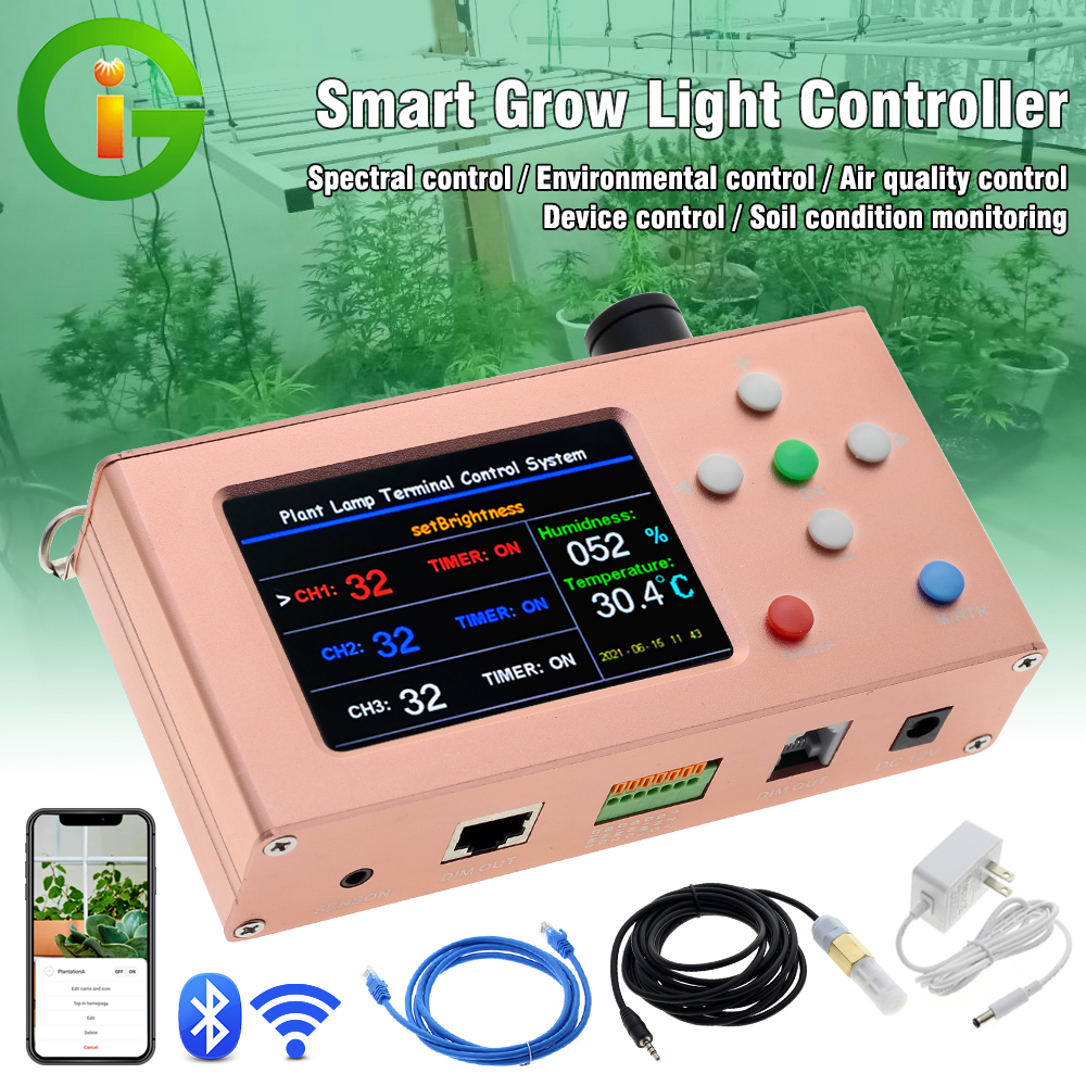 RJ45+RJ14 Grow Controller LED เครื่องวัด อุณหภูมิในตัว ความชื้น ตัวจับเวลา เซ็นเซอร์ภายนอก 2 in ...