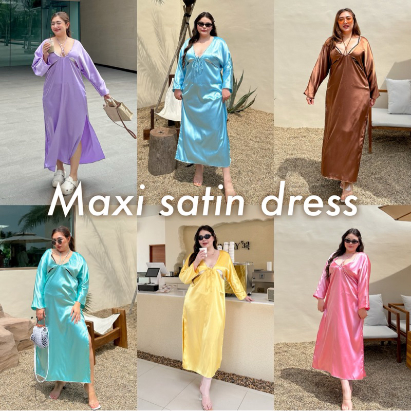 (MTNWHMG ลด 60.-) 059 Lady M | Maxi satin dress เดรสสาวอวบ ใส่เที่ยวทะเลแบบปังๆ | Shopee Thailand