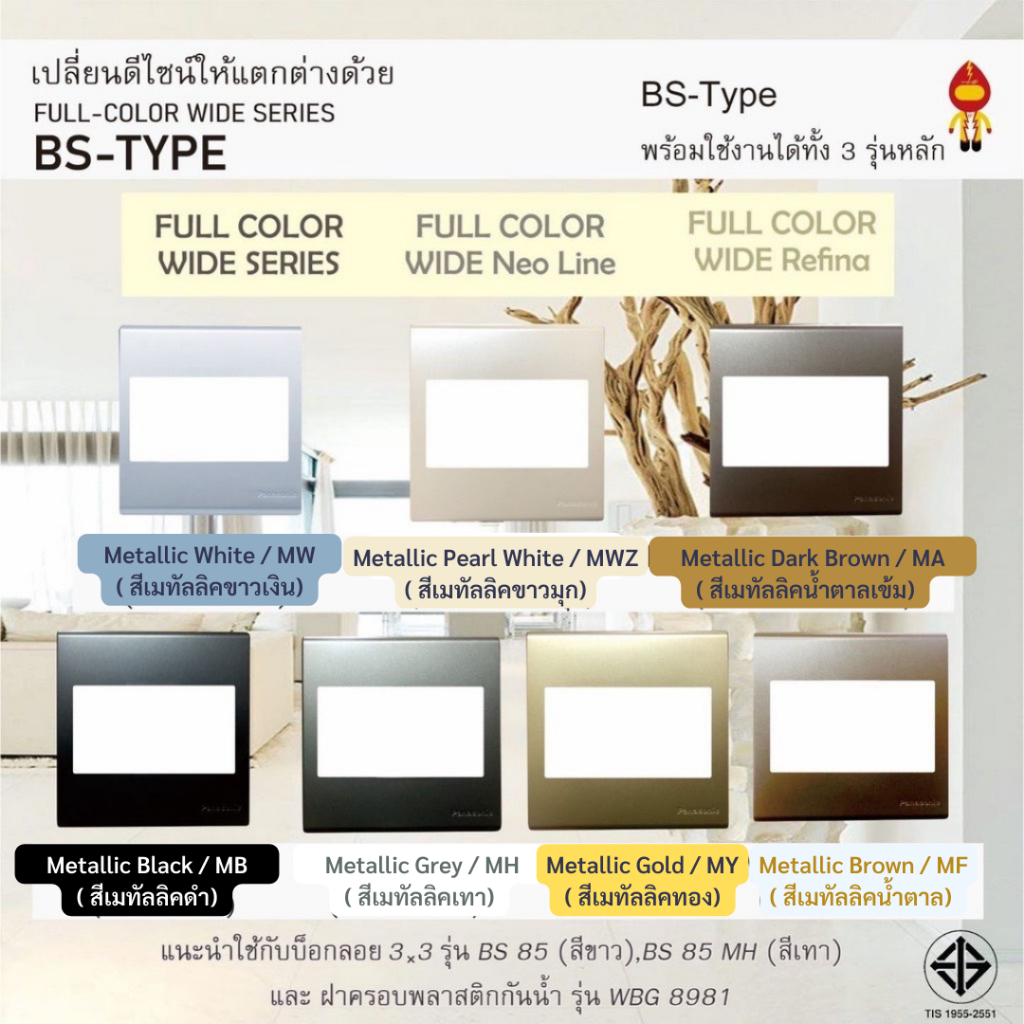 Panasonic หน้ากาก BS TYPE ขนาด 3"x3" ทรงสี่เหลี่ยมจัตตุรัส WEB 7813 (3 ...