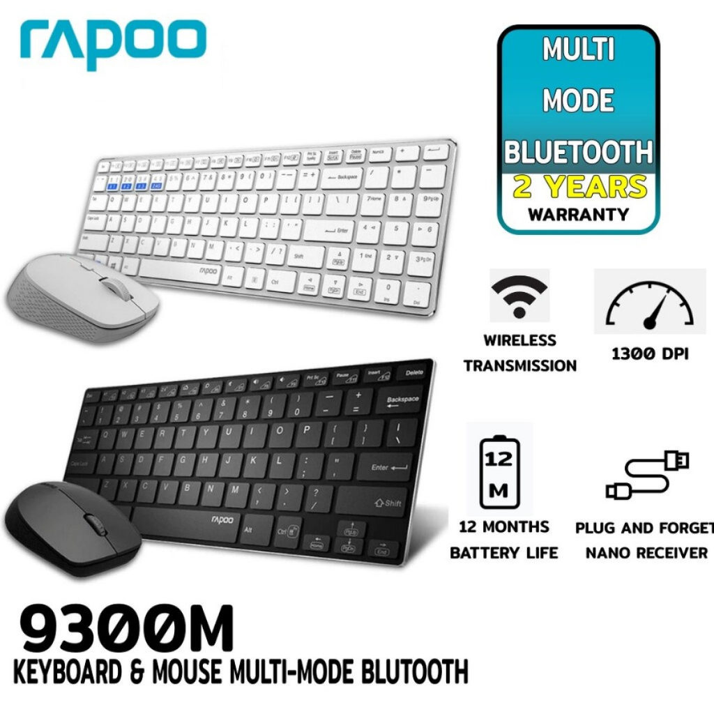 Rapoo 9300M Keyboard & Mouse Multi-mode BT 3.0/4.0 : แป้นพิมพ์ไทย / ENG ประกัน 2 ปี | Shopee ...