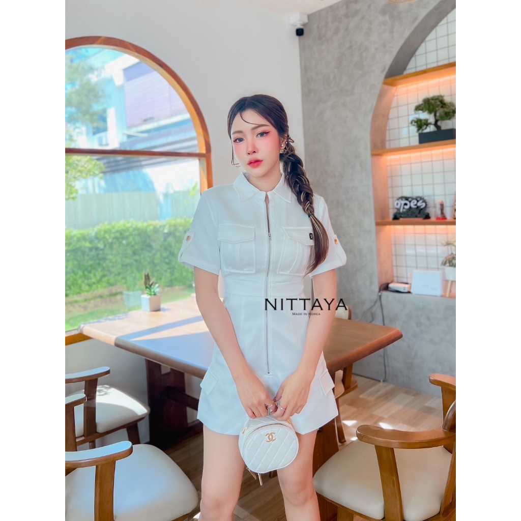 #Nittaya #ป้ายNittaya จั้มขาวขาสั้นซิปหน้า | Shopee Thailand