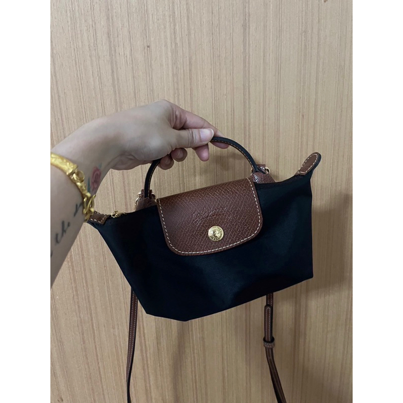 longchamp mini - สีดำหูน้ำตาล + สาย | Shopee Thailand