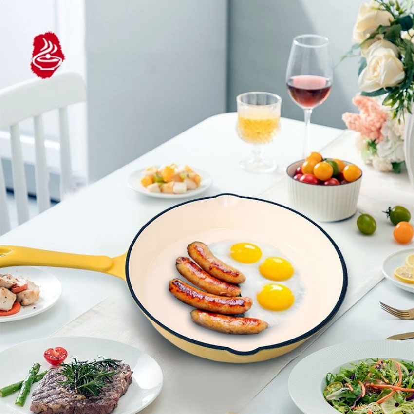 Enameled Cast Iron Fry Pan 26cm , Cream Enamel coating, Skillet Pan For ...