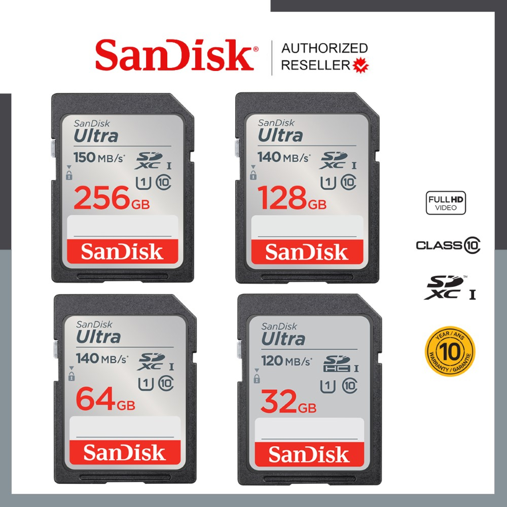 SanDisk Ultra SD Card SDXC UHS-I Memory Card 64GB 128GB 256GB 512GB C10 U1 Full HD (SDSDUNB ...