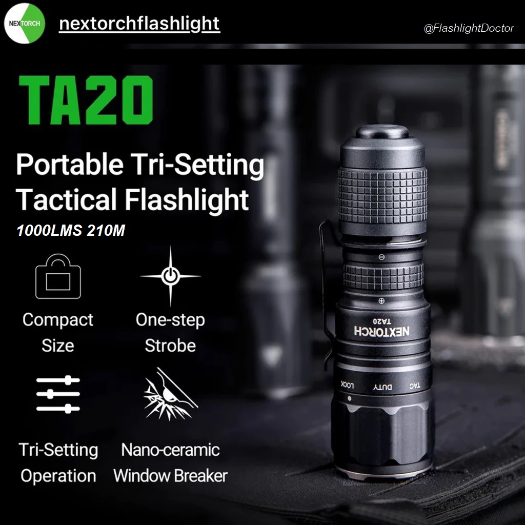 NEXTORCH TA20 Tri-Setting Compact Tactical Flashlight 1000LMS 210M ...