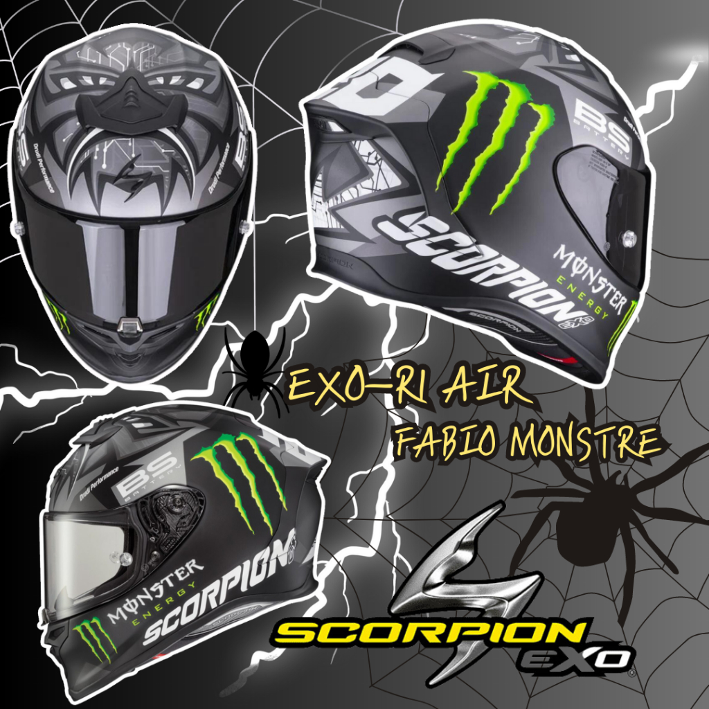 หมวกกันน็อค Scorpion EXO R1 AIR FABIO MONSTER MATT BLACK SLIVER ของแท้ ...