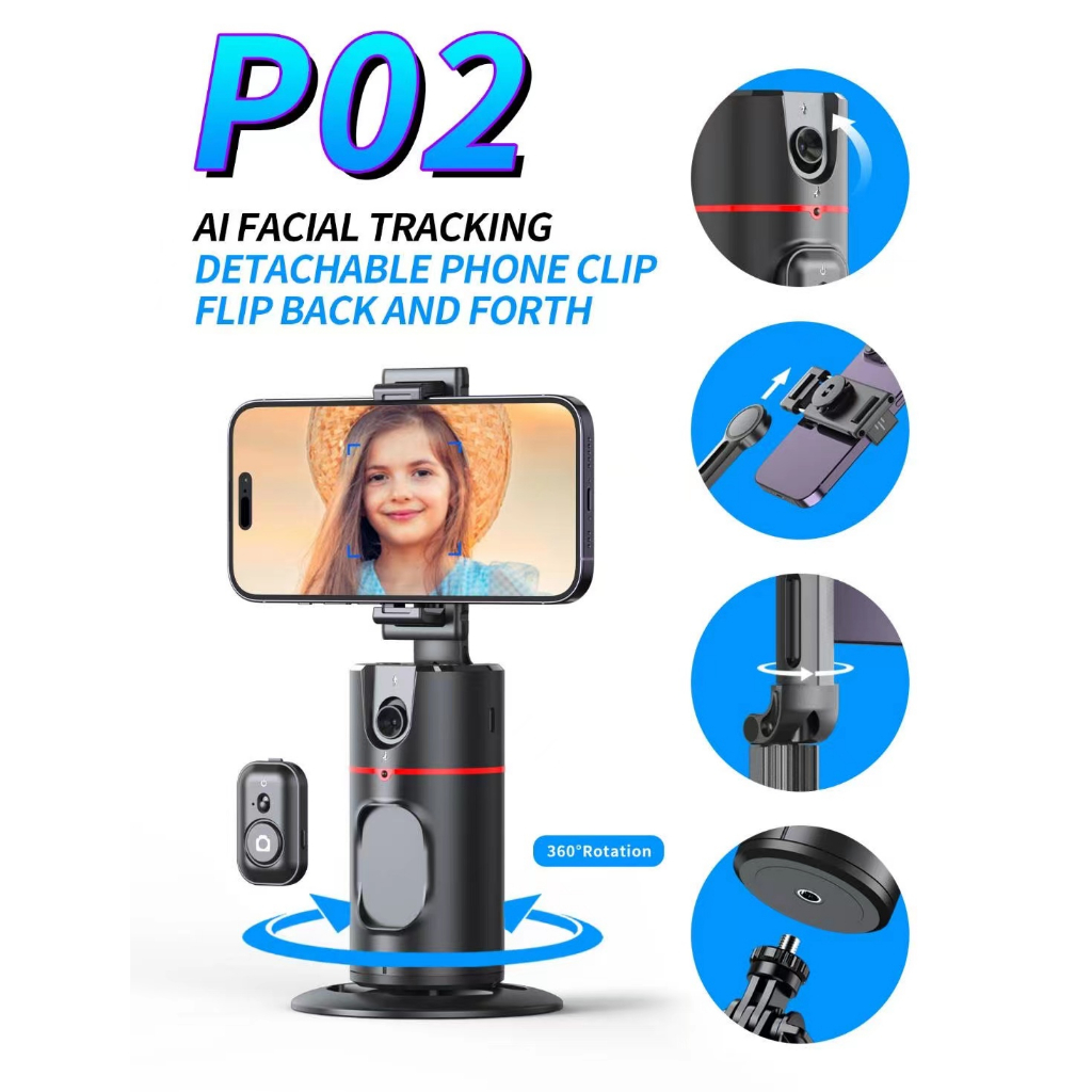 0TELESIN P02 ถ่ายภาพอัจฉริยะ Gimbal Selfie 360° Rotation Auto Face TRACKING 360°การติดตามใบหน้า ...