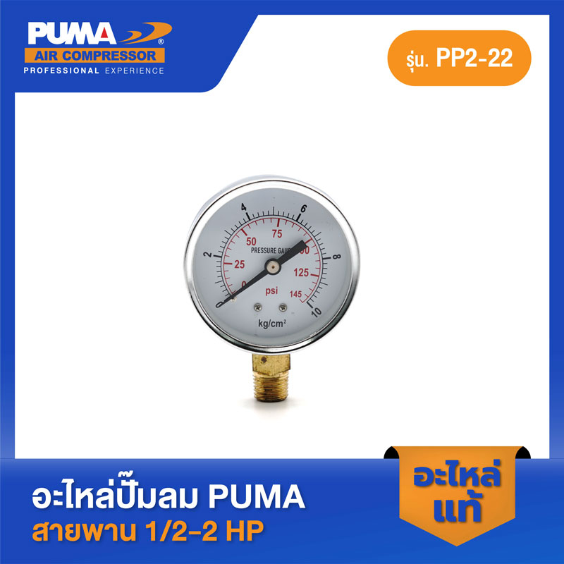 PUMA เกจ์ลม PUMA 145 ปอนด์ 2.5" เกลียว 1/4" 1/2-2 HP 2 สูบ อะไหล่ปั๊มลมสายพาน รุ่น PP-2,PP-2P,PP ...