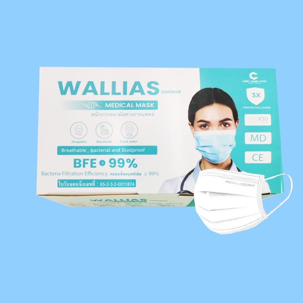 หน้ากากอนามัยทางการแพทย์ ยี่ห้อ Wallias Mask กันฝุ่น PM 2.5 หนา 3 ชั้น ป้องกันเชื้อโรค | Shopee ...