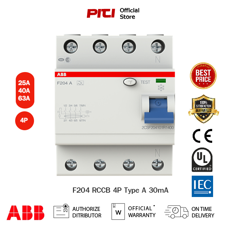 ABB F204 Residual Current Circuit Breaker 4P Type A 30 mA | Shopee Thailand