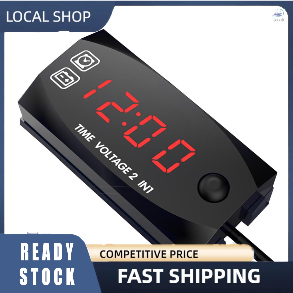 Motorycycle DC 6V-30V 2 In 1 Digital Time Clock Voltage voltmeter IP67 ...